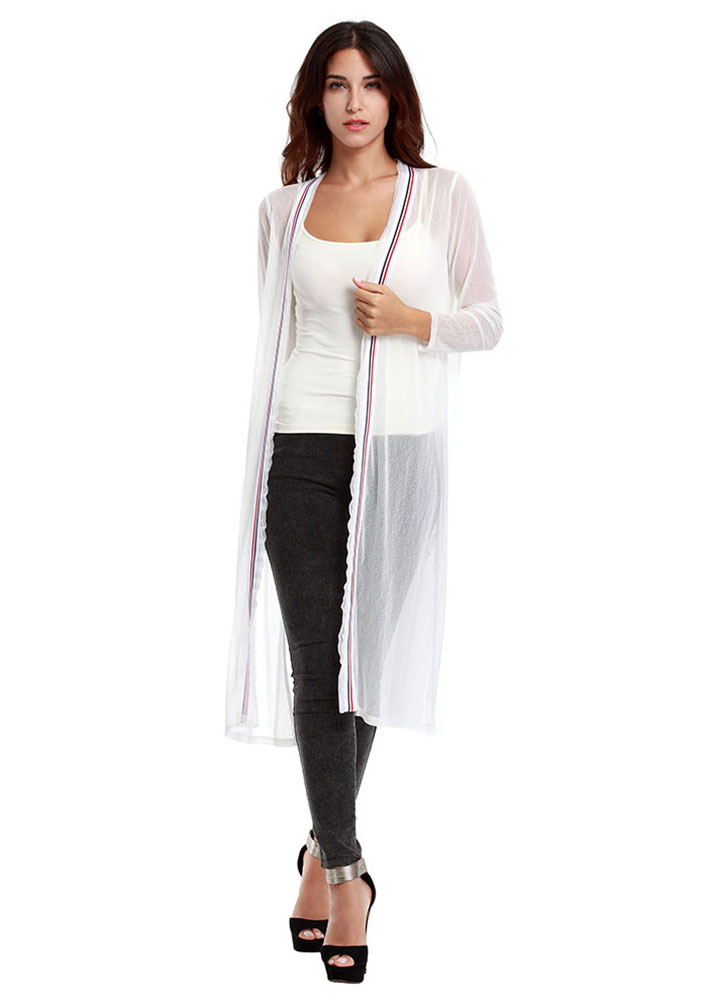 Solid See Through Long Cardigan Fairyseason
