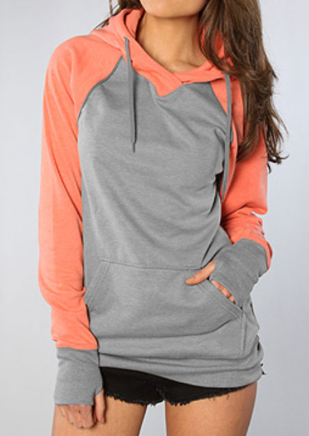 Color Block Drawstring Thumbholes Long Sleeve Hoodie Fairyseason
