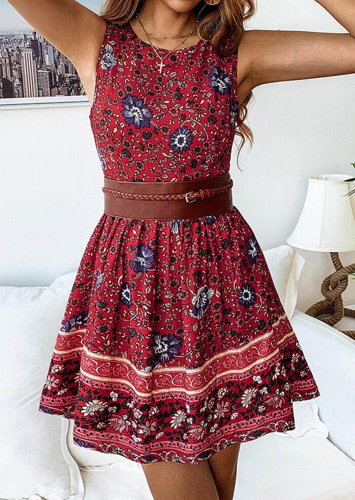 Floral Sleeveless Mini Dress Without Necklace Fairyseason