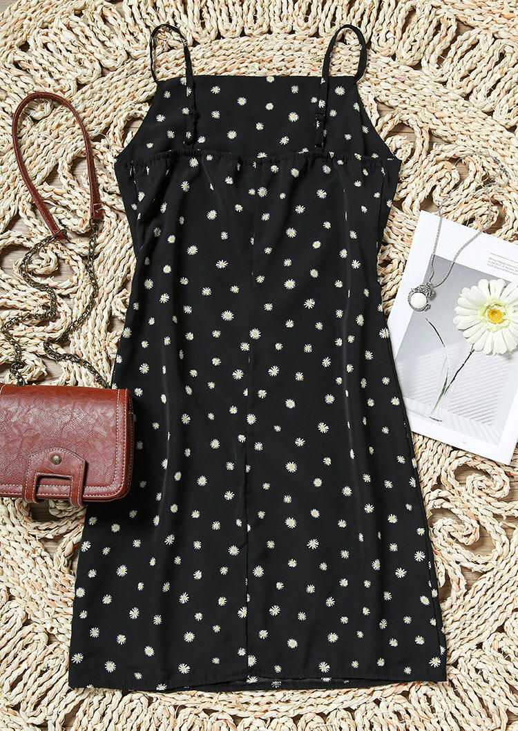 Daisy Spaghetti Strap Mini Dress Without Necklace Black Fairyseason